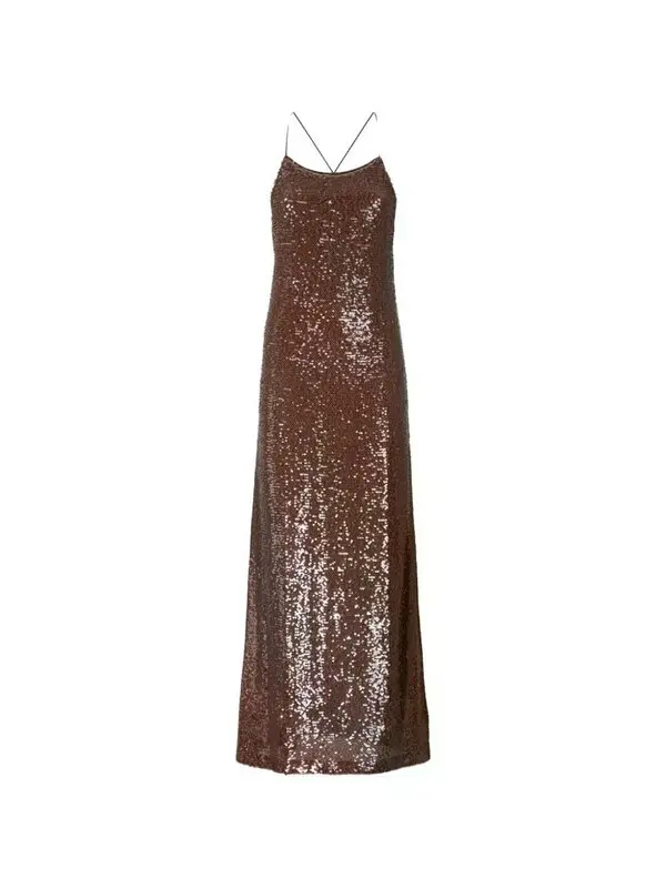 GAELLE PARIS Sequin-embellished Maxi Dress - Brown