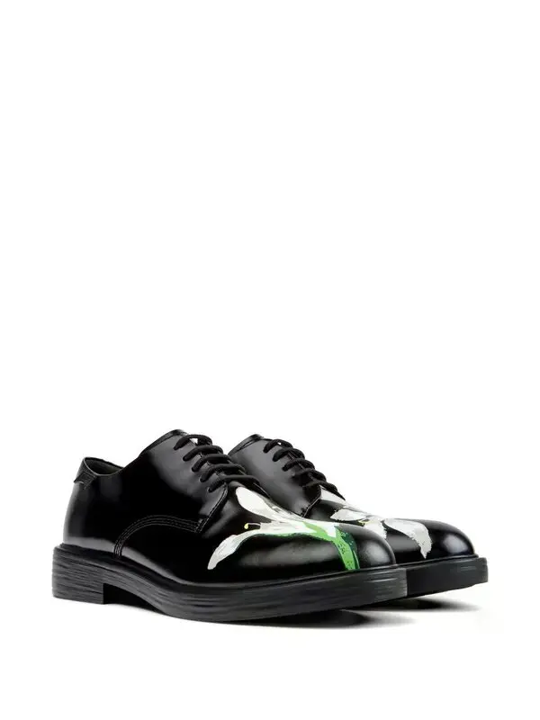 Camper Twins Floral-print Leather Lace-up Shoes - Black