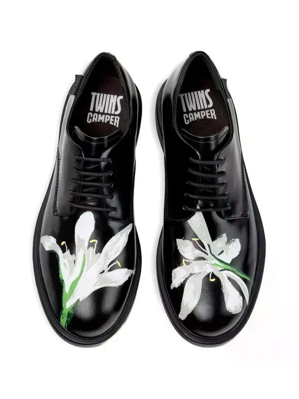Camper Twins Floral-print Leather Lace-up Shoes