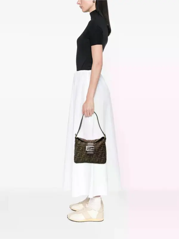 Fendi 1990-2000 Zucca Canvas Double Flap Shoulder Bag