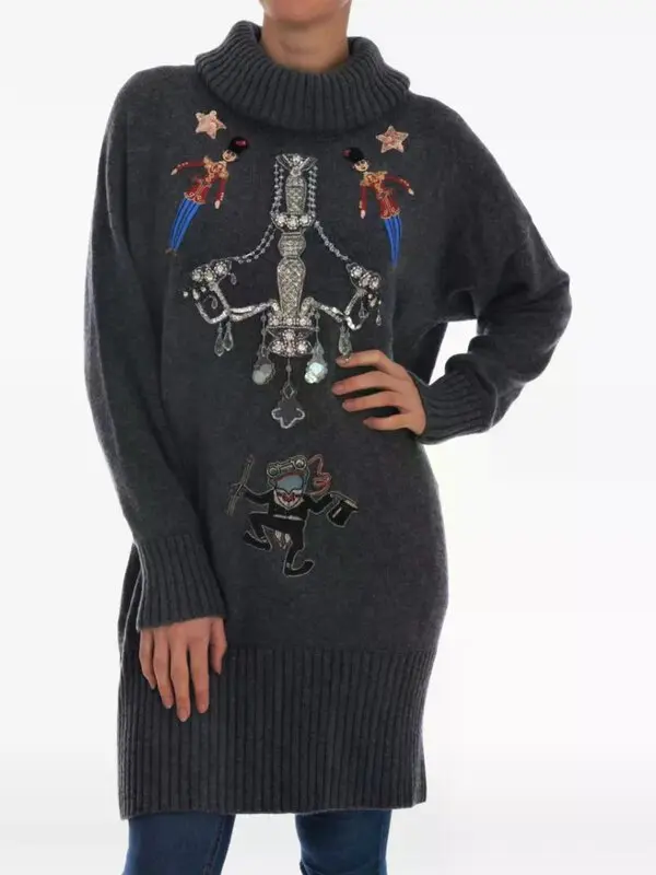 Dolce & Gabbana Embroidered Crystal-embellished Sweater - Grey