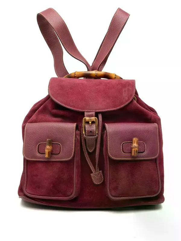Gucci 20th Century Large Suede Bamboo Drawstring Backpack