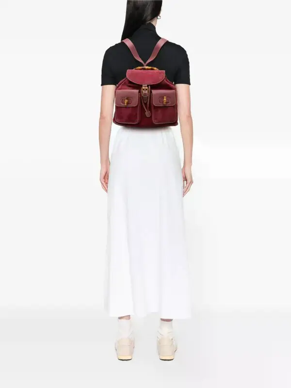 Gucci 20th Century Large Suede Bamboo Drawstring Backpack
