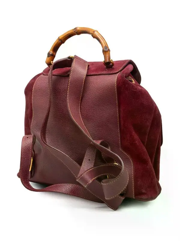 Gucci 20th Century Large Suede Bamboo Drawstring Backpack