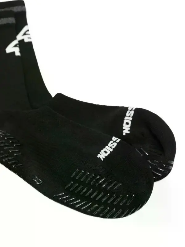 REPRESENT Logo-intarsia Ribbed-trim Socks - Black