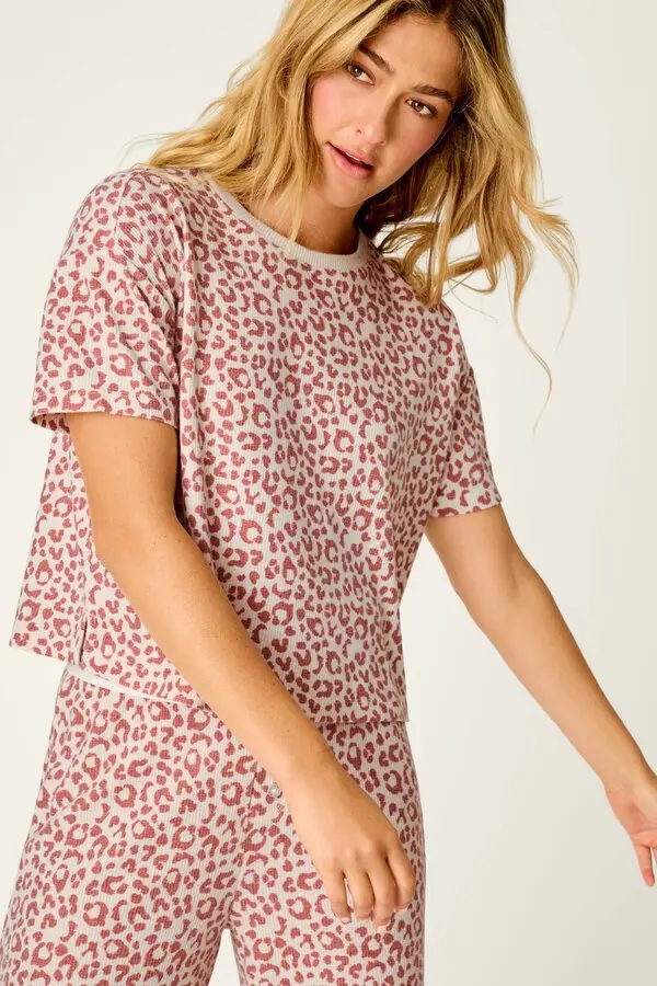 PJ Salvage Boyfriend Boxer Leopard Print Short Sleeve & Pants Pajama Set
