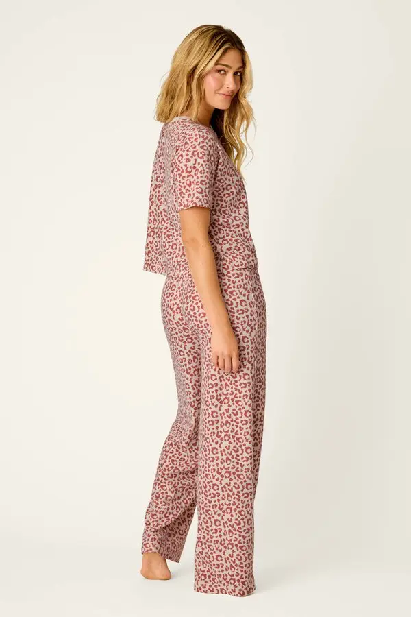 PJ Salvage Boyfriend Boxer Leopard Print Short Sleeve & Pants Pajama Set