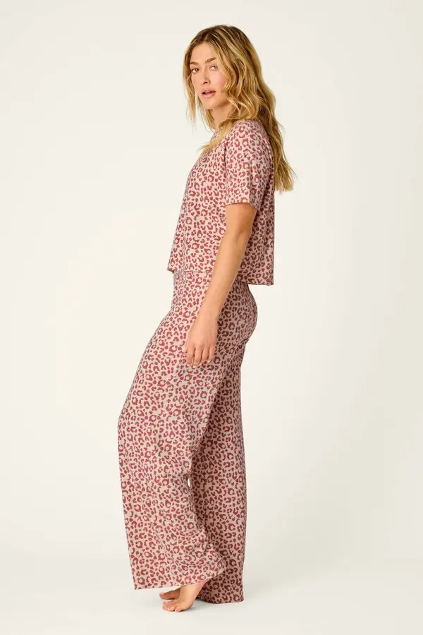 PJ Salvage Boyfriend Boxer Leopard Print Short Sleeve & Pants Pajama Set