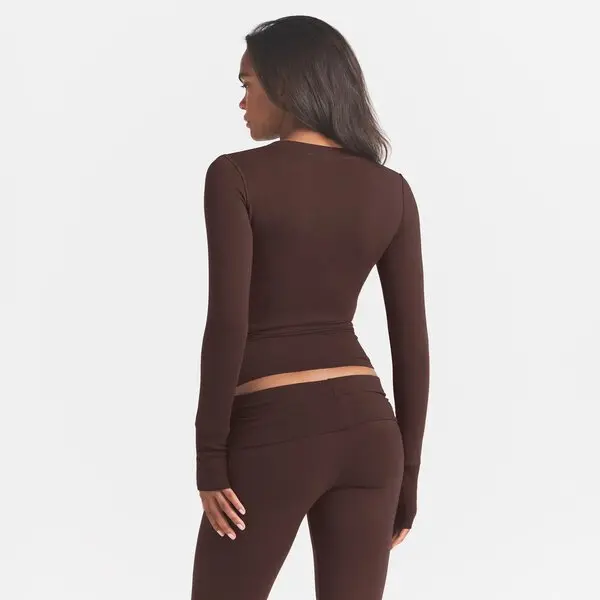 SKIMS Henley Long Sleeve | Deep Neutral | | Cotton Jersey