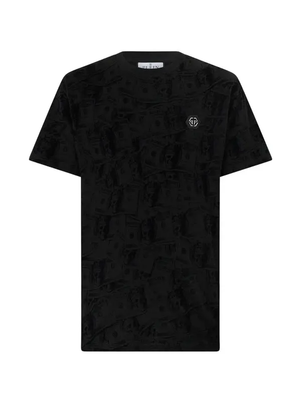 Philipp Plein Dollar Print T-shirt With Logo Plaque - Black