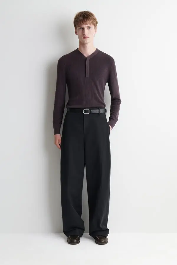 Cos Merino-lyocell Ribbed-knit Henley Top