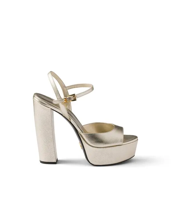 Prada Patent Saffiano Leather Platform Sandals