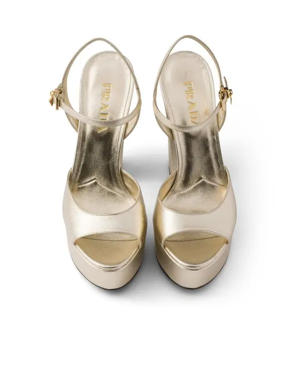 Prada Patent Saffiano Leather Platform Sandals