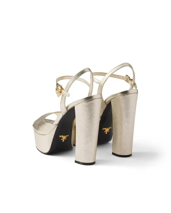 Prada Patent Saffiano Leather Platform Sandals