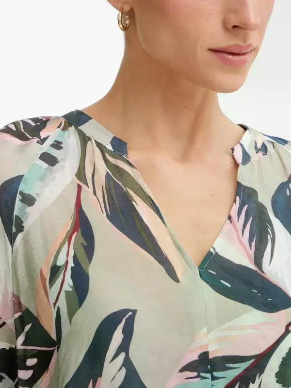 MARC AUREL Leaf-print V-neck Blouse