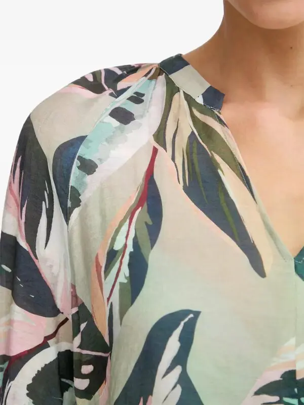 MARC AUREL Leaf-print V-neck Blouse