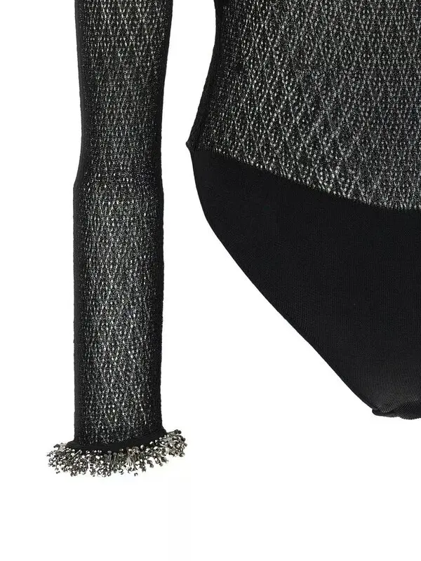 SELF-PORTRAIT Crystal-embellished Pointelle Bodysuit
