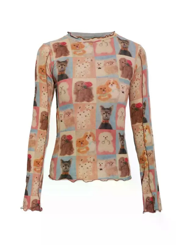CARNE BOLLENTE Ribbed Dog-print Top