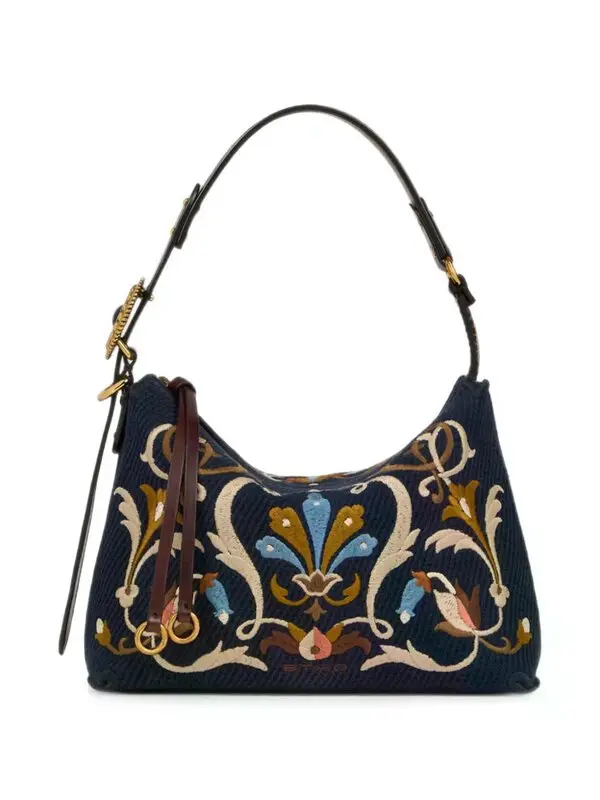 Etro Small Embroidered Canvas Rosette Bag - Blue