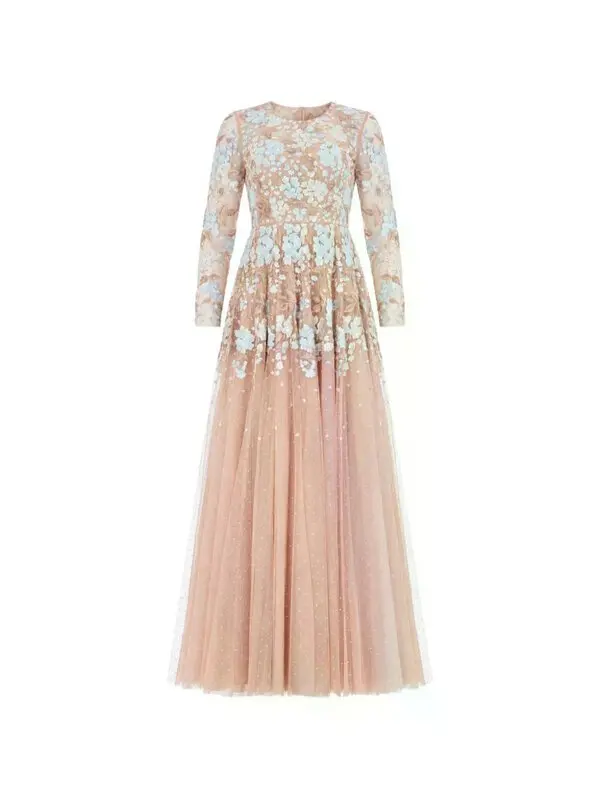 NEEDLE & THREAD Wisteria Dot Long-sleeve Gown - Neutrals