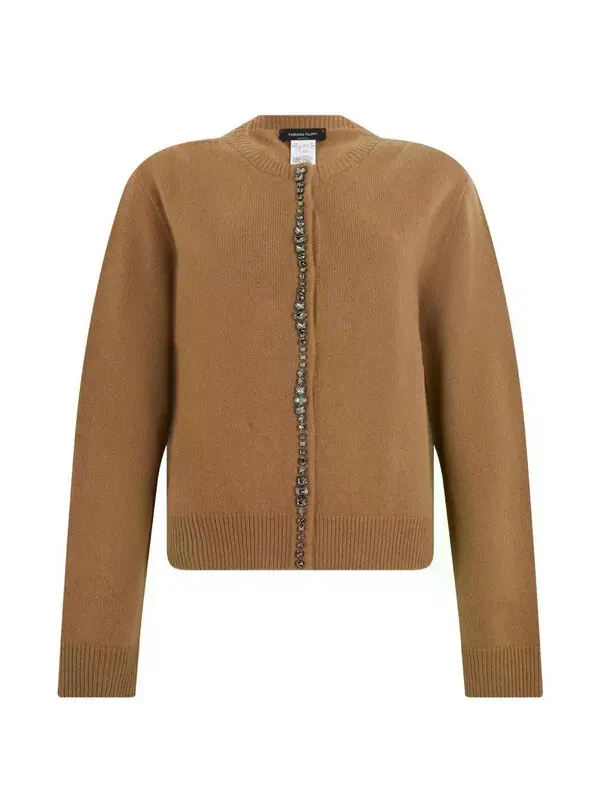 Fabiana Filippi Platinum Embellished Zip-up Cardigan - Brown