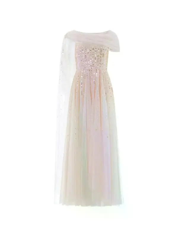 NEEDLE & THREAD Moonlight Sequin Draped Gown - Neutrals