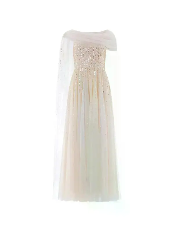 NEEDLE & THREAD Moonlight Sequin Draped Gown - Neutrals