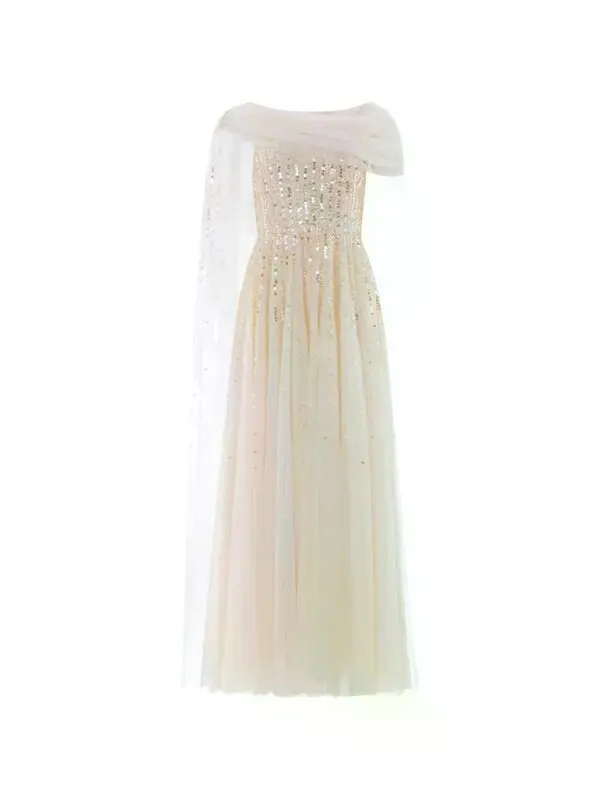 NEEDLE & THREAD Moonlight Sequin Draped Gown - Neutrals