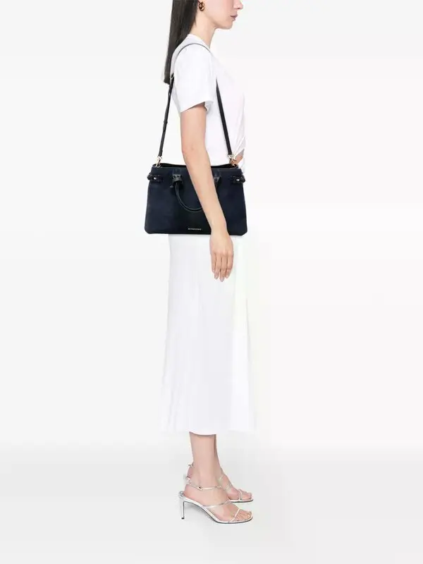 Burberry 2018-2023 Medium Suede And Calfskin Banner Satchel - Blue