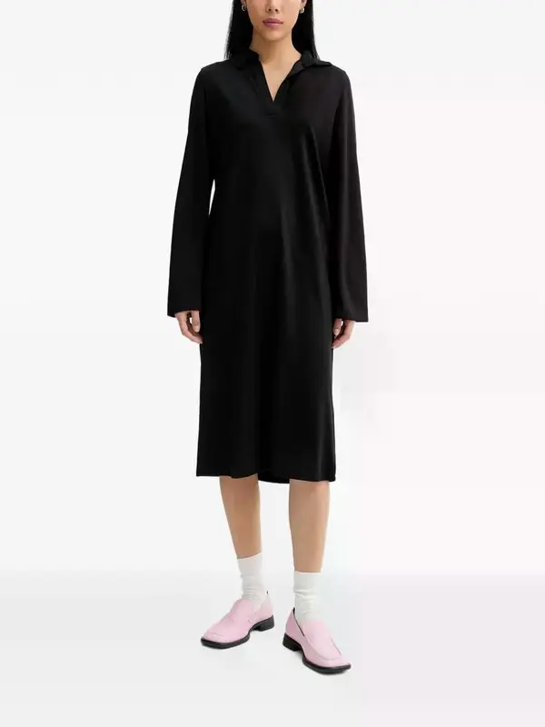 Marc O'polo Long-sleeve Polo-collar Midi Dress - Black