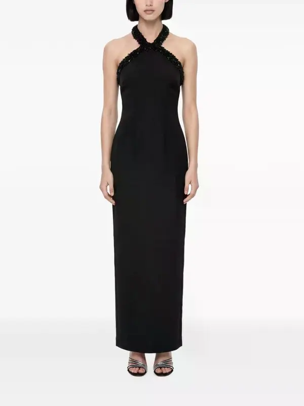 Roland Mouret Maxi Bead-embellished Halterneck Dress - Black