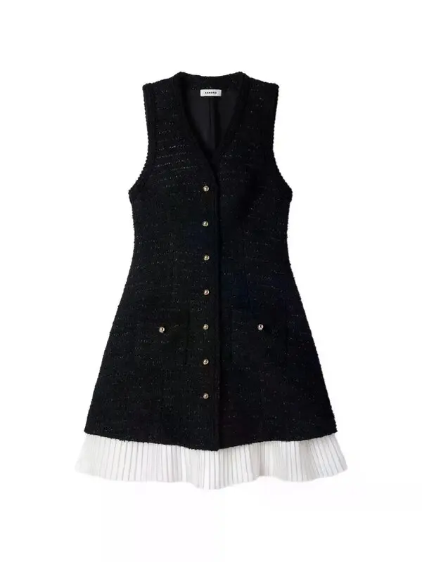 Sandro Tweed-effect Pleated-hem Mini Dress