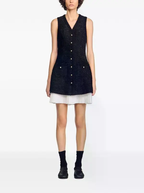 Sandro Tweed-effect Pleated-hem Mini Dress