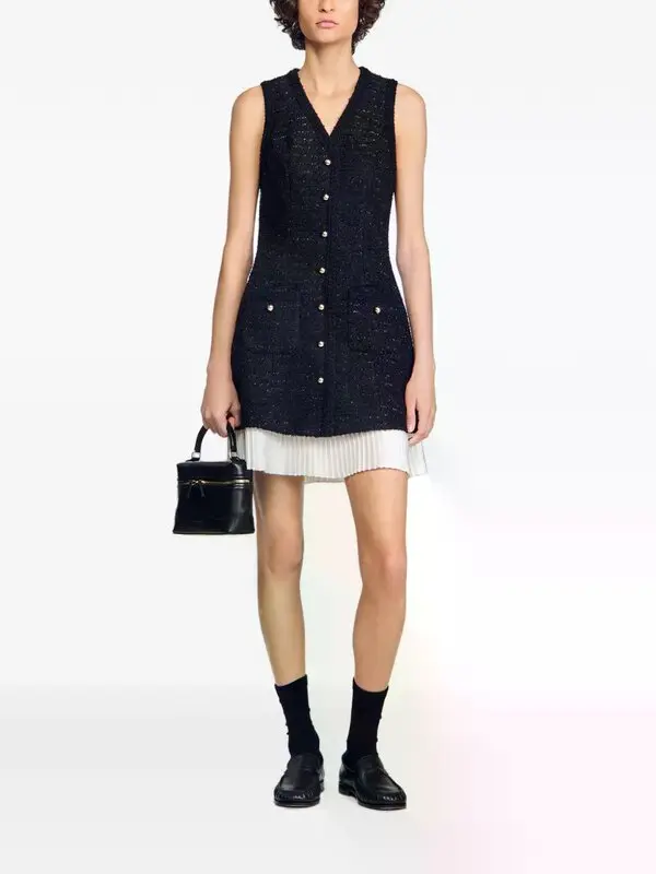 Sandro Tweed-effect Pleated-hem Mini Dress
