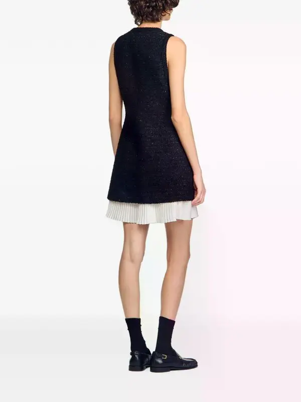 Sandro Tweed-effect Pleated-hem Mini Dress