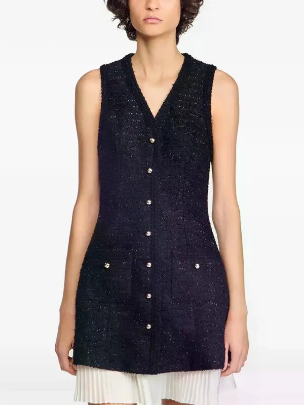 Sandro Tweed-effect Pleated-hem Mini Dress