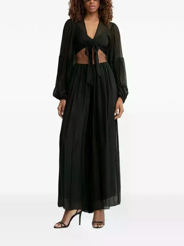 HAVEONE Sheer Pleated Palazzo Pants