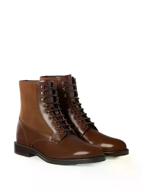 Brunello Cucinelli Polished Calfskin And Suede Boots - Brown