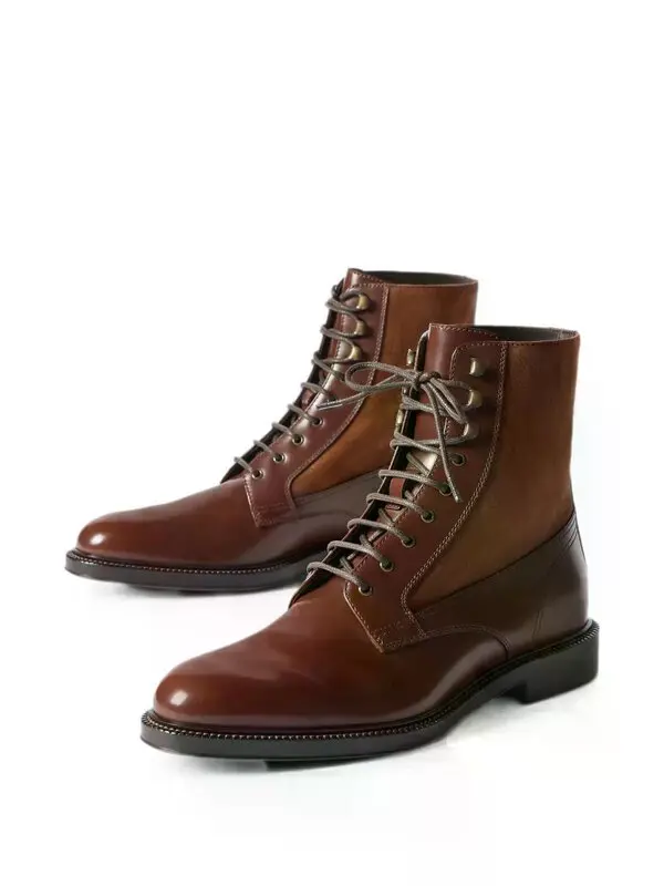 Brunello Cucinelli Polished Calfskin And Suede Boots - Brown