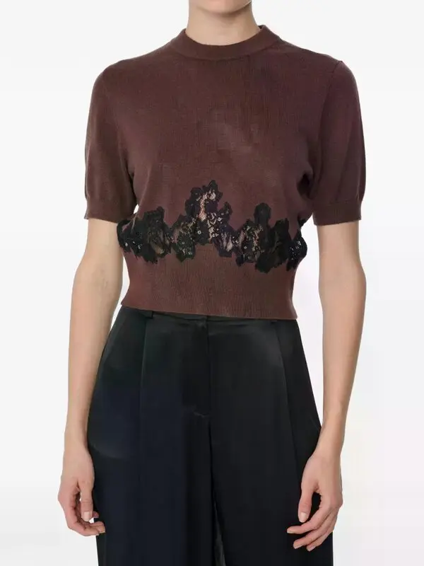 TOCCIN Lace-trim Short-sleeve Top