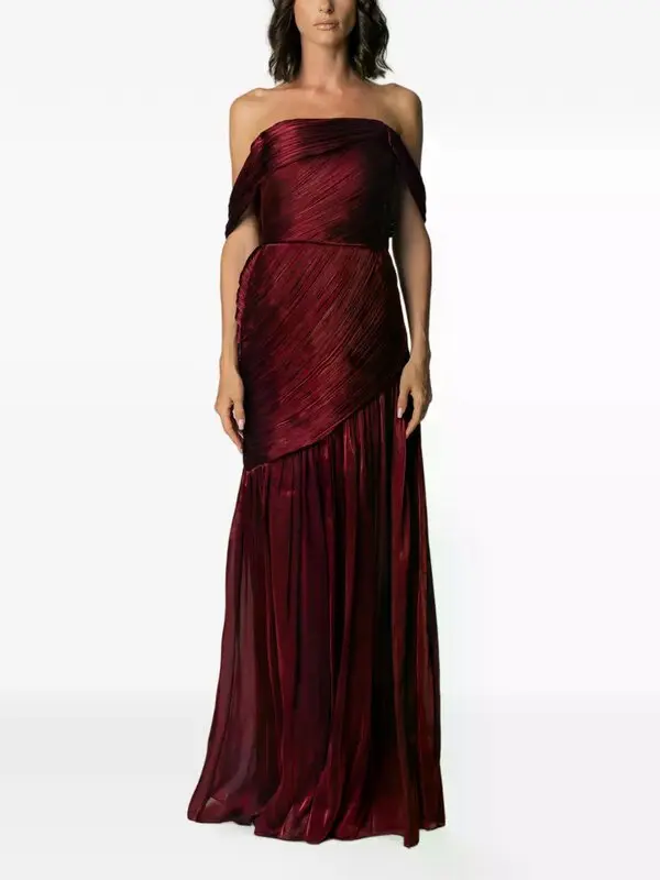 MIAU BY CLARA ROTESCU Off-shoulder Pleated Maxi Dress - Red
