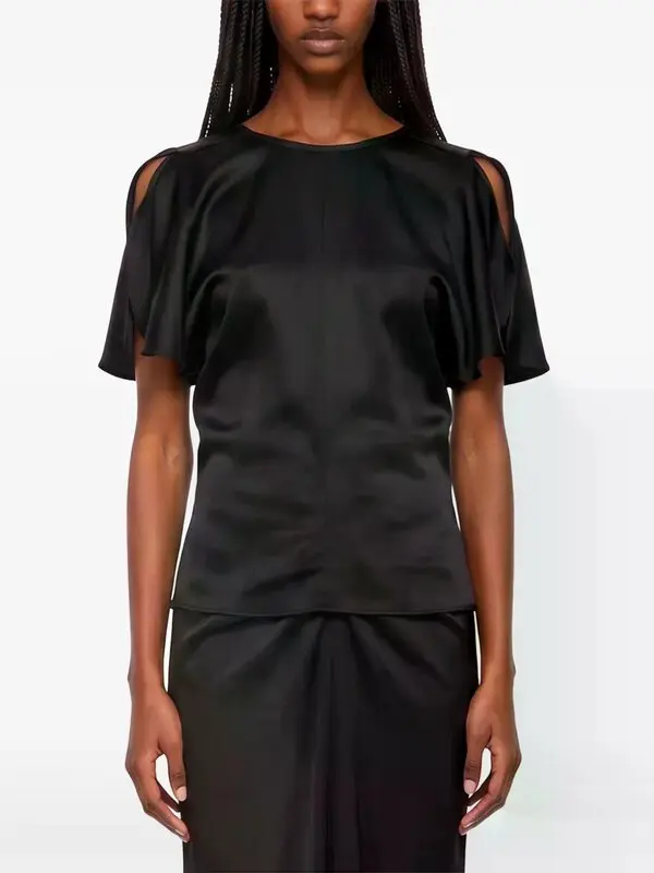 Victoria Beckham Bela Cut-out Flutter-sleeve Top - Black