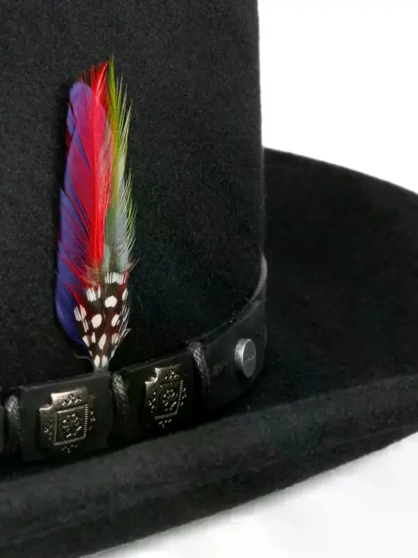 Stetson Feather-detail Leather-trimmed Hat