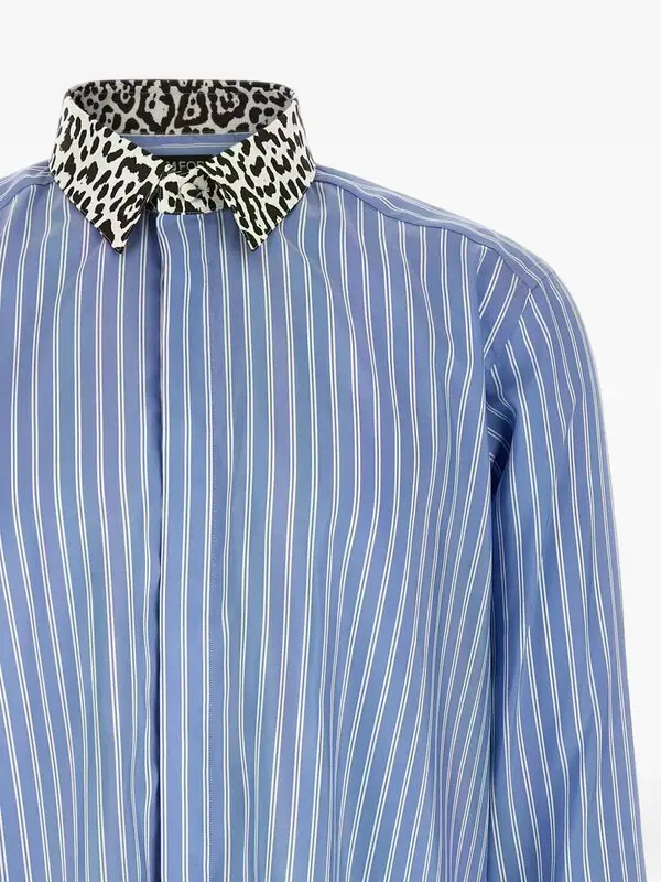 TOM FORD Animal-print Collar Striped Shirt