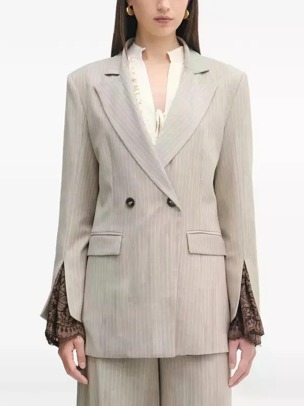 HAVEONE Lace-trim Double-breasted Blazer - Grey