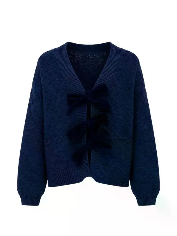 IZAAK AZANEI Bow-detail Popcorn-knit Cardigan - Blue