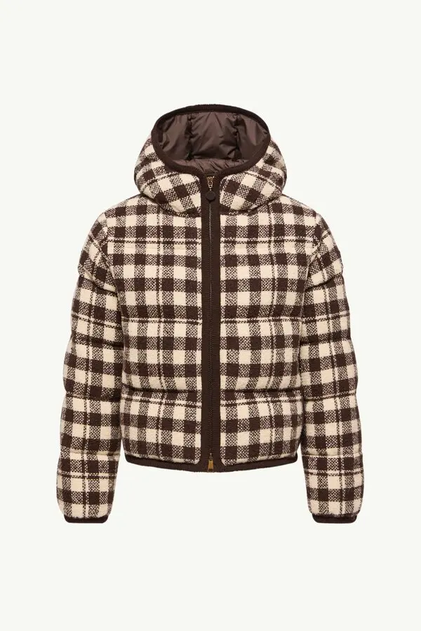 Moncler Abstraction Hooded Wool Blend Short Down Jacket - Brown
