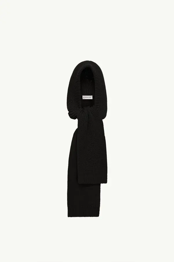 Moncler Wool & Cashmere Blend Hooded Scarf - Black