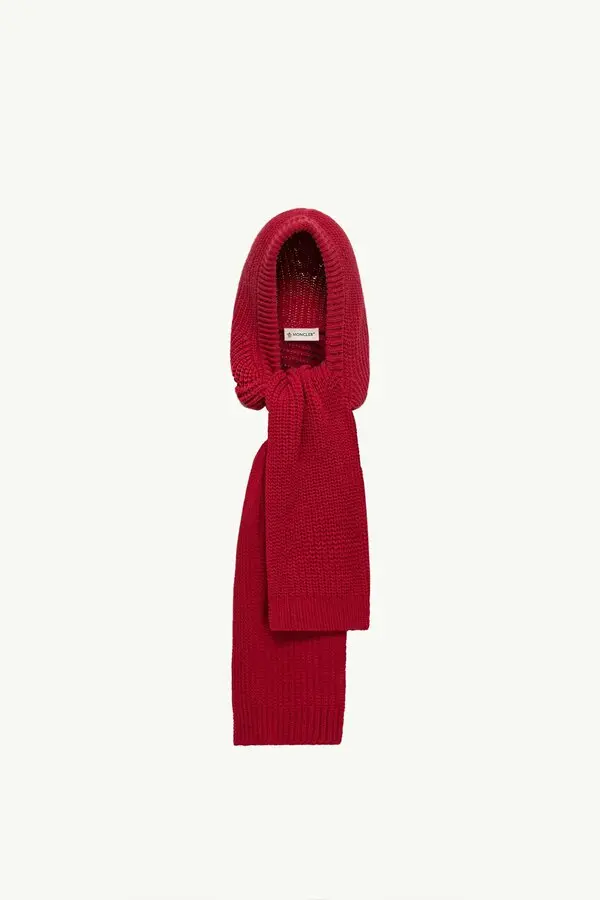Moncler Wool & Cashmere Blend Hooded Scarf - Red