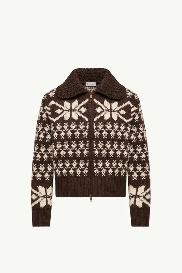 Moncler Jacquard Sequin Zip-up Cardigan - Brown
